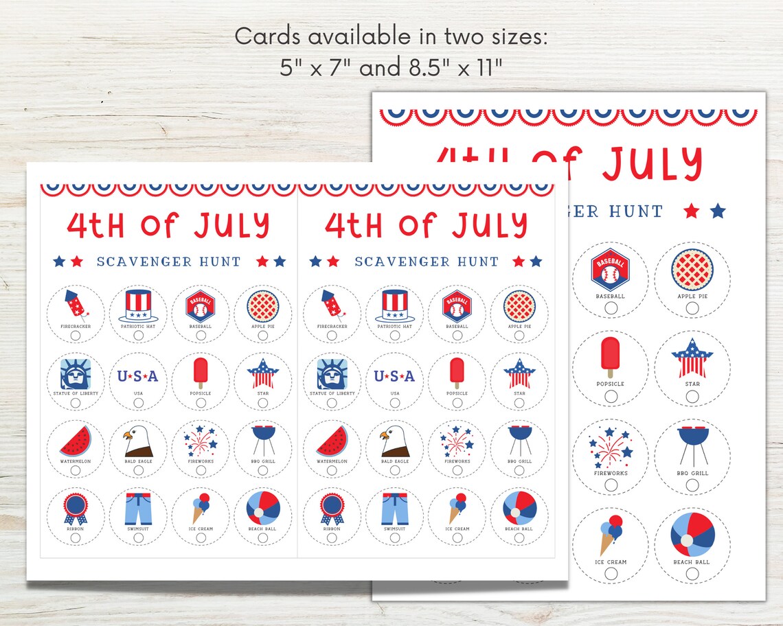 4th of July Scavenger Hunt Game Fourth of July Game Indoor - Etsy