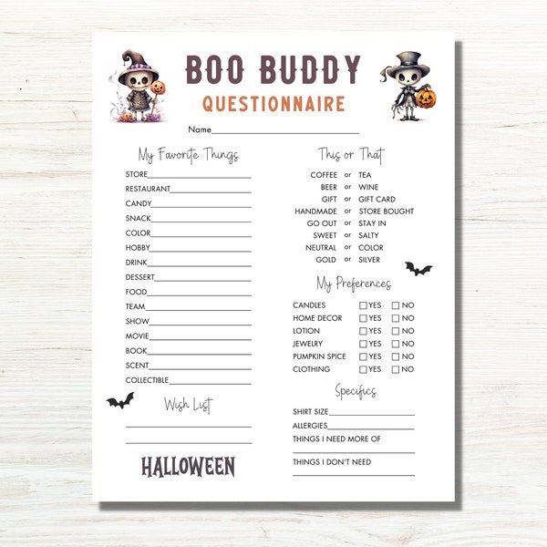 Boo Basket Questionnaire - Etsy