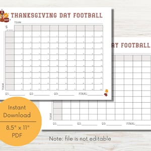 Football Squares Game, Thanksgiving Day Game Football Squares ...