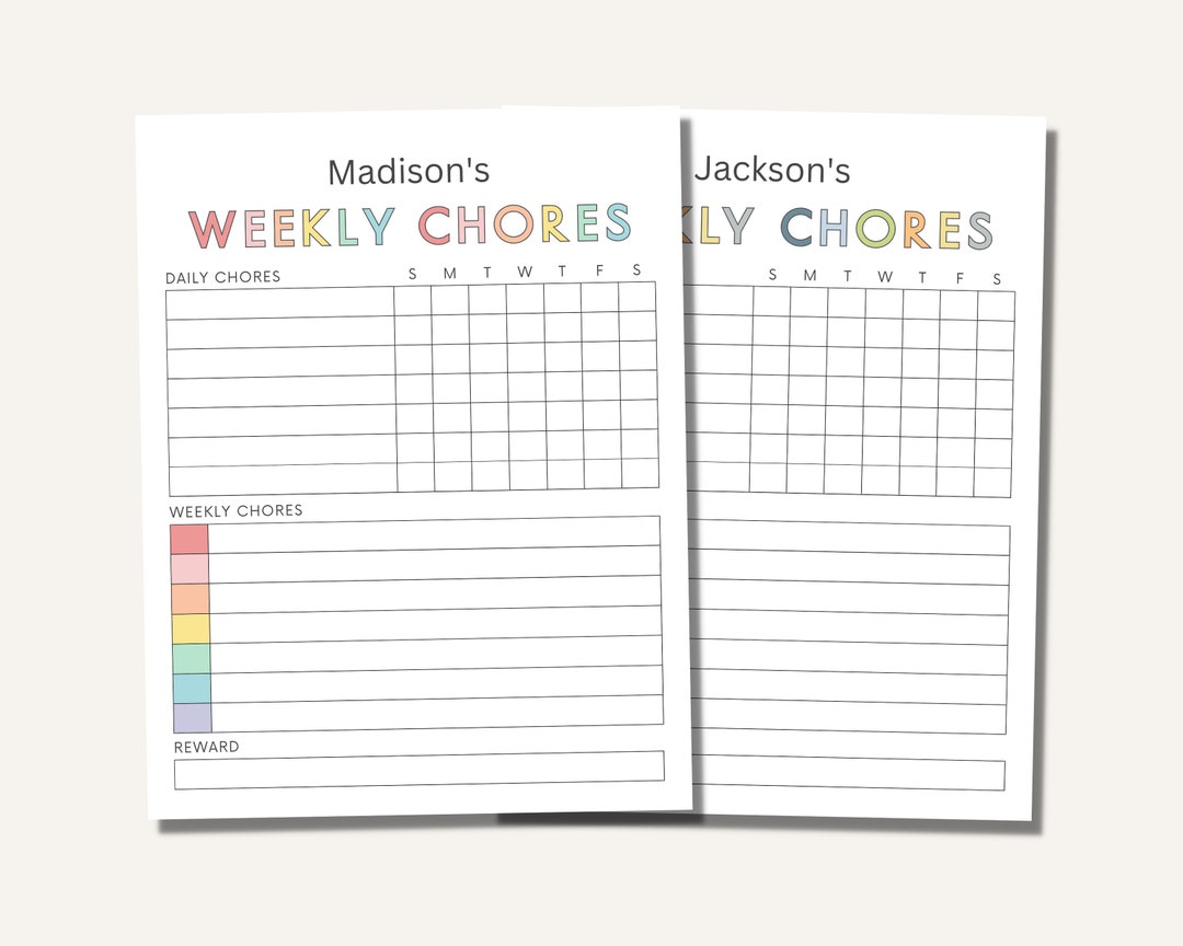 Chore Chart for Kids, Editable Daily and Weekly Kids Chore Chart, Teens ...