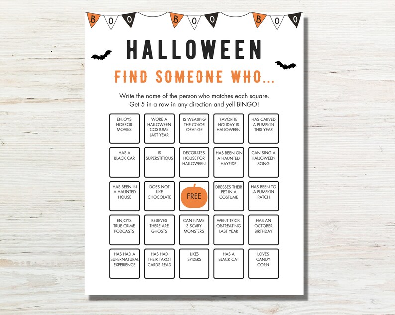 Halloween Find Someone Who Bingo, Mix and Mingle Icebreaker, Find the ...