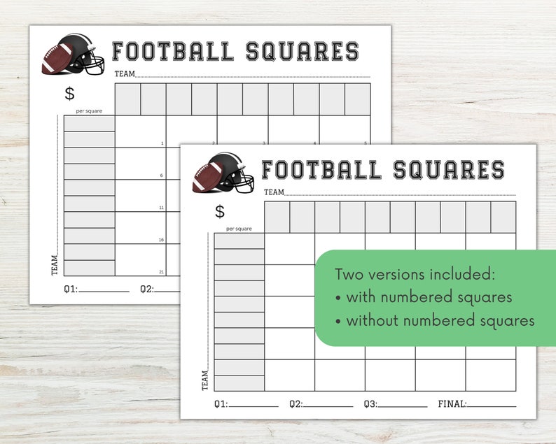 Football Squares Printable, Football Square Fundraiser, 25 Square ...