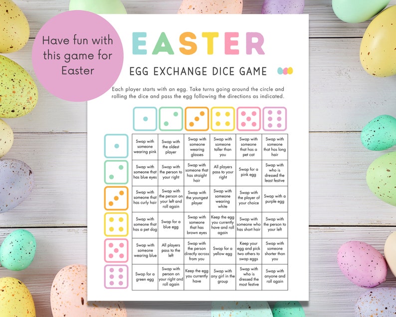 Easter Egg Exchange Dice Game Printable, Easter Dice Game for Kids ...