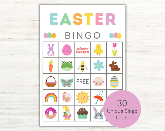 Easter Bingo, 30 Printable Easter Bingo Cards, Easter Activity for Kids ...