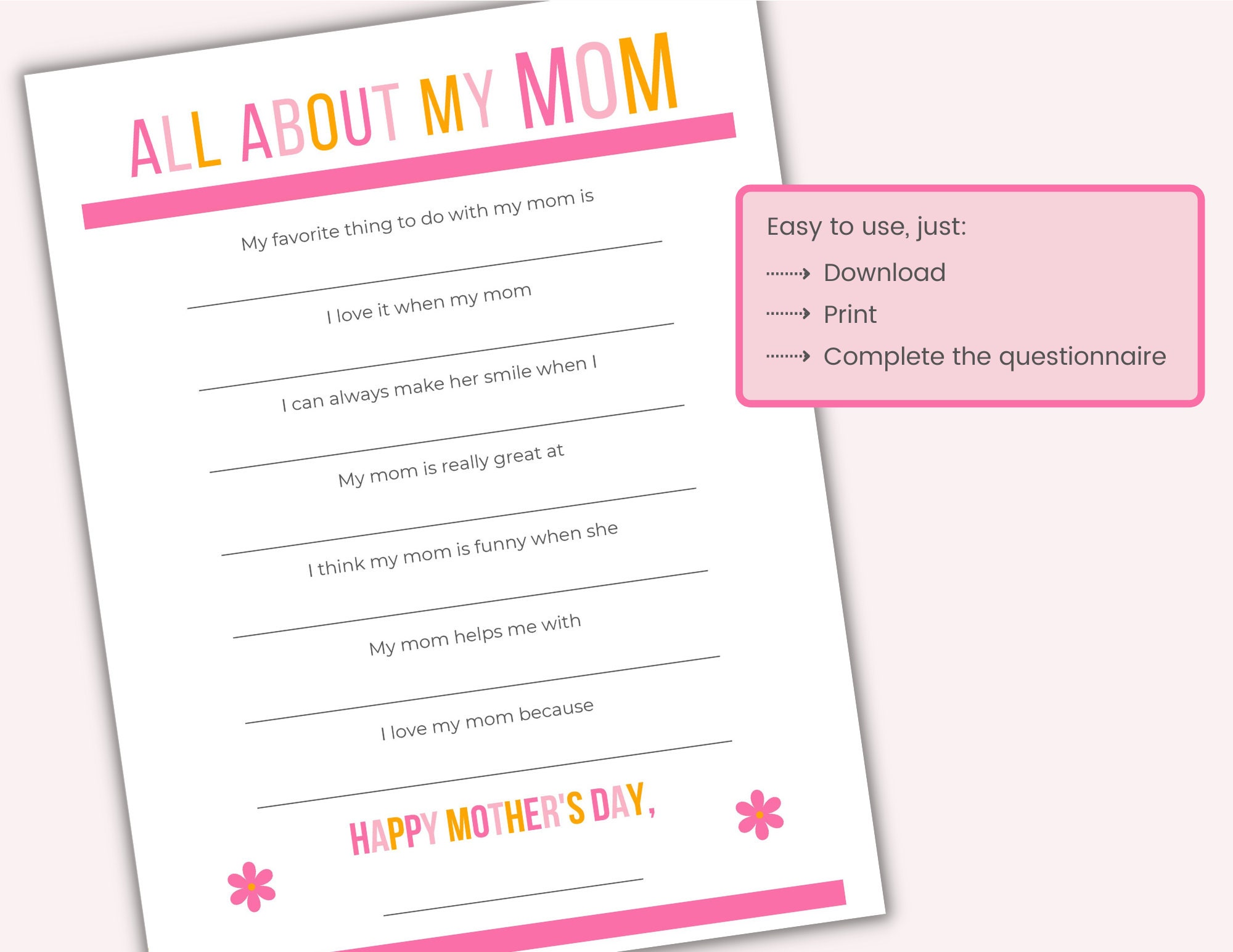 All About My Mom Printable Mommy Mothers Day Questionnaire - Etsy
