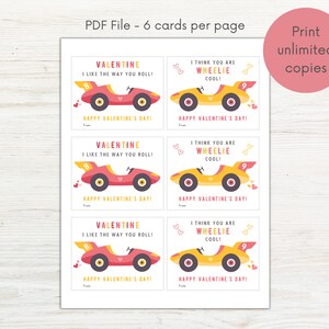 Race Car Valentine Card Printable, Classroom Valentine's Day Cards for ...