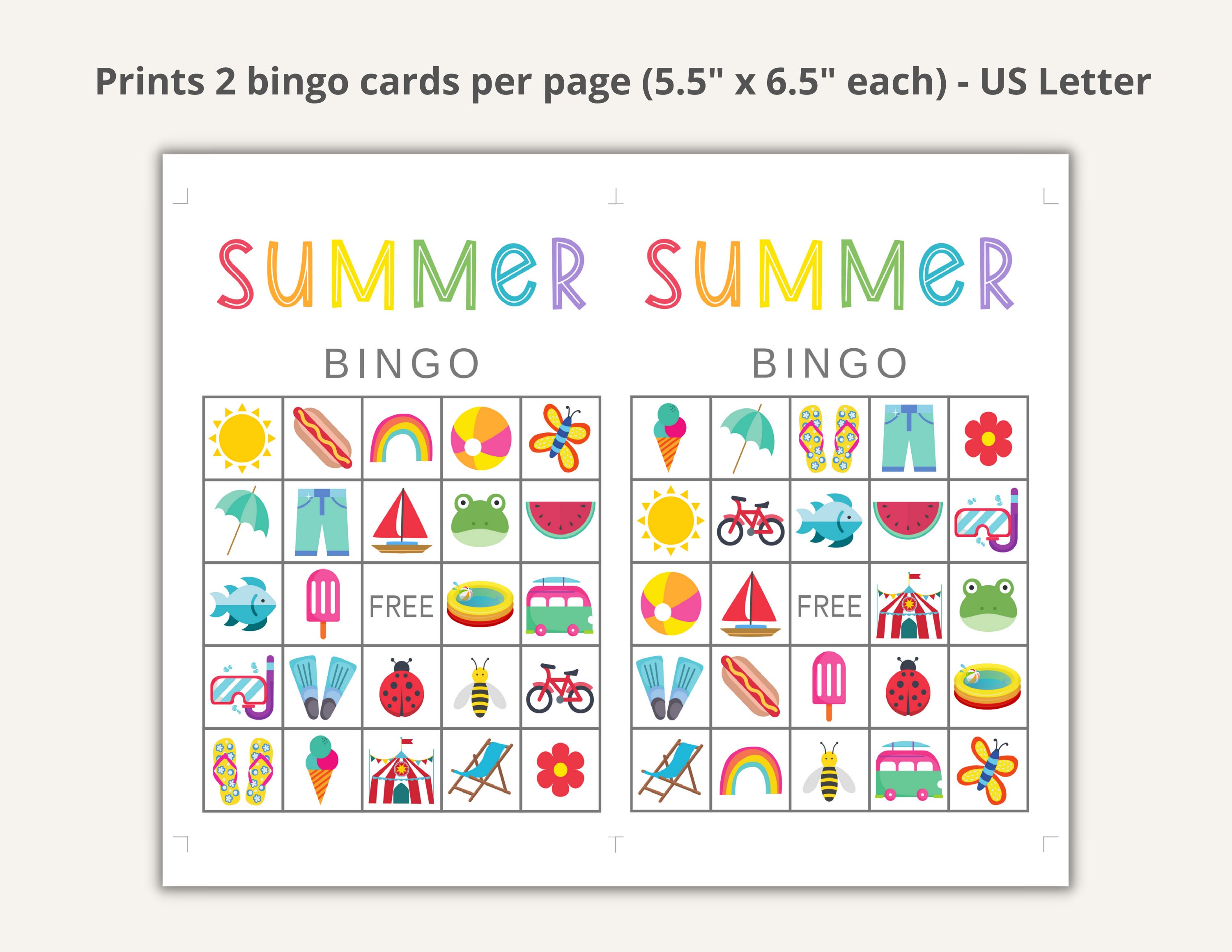Summer Bingo Cards, Summertime Bingo, Summertime Game, Printable Summer ...