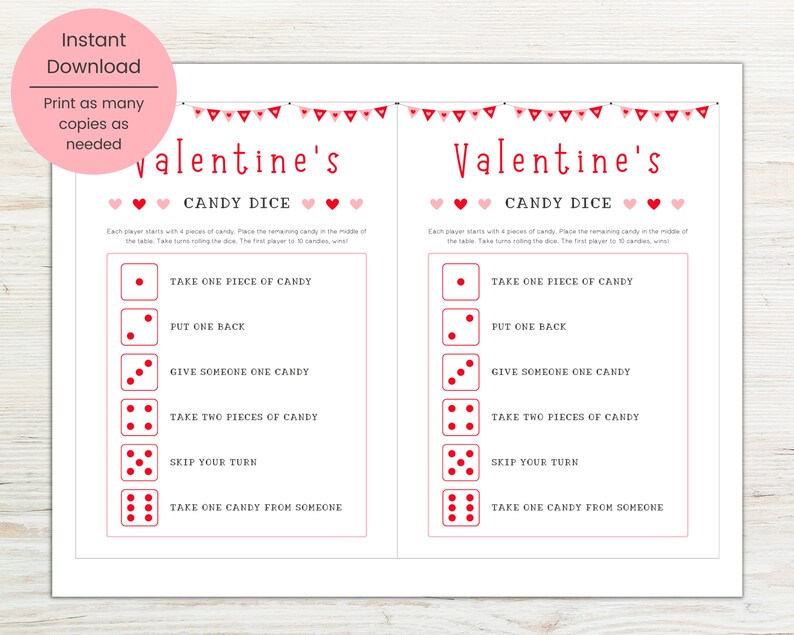 Valentine's Day Candy Dice Game Printable Valentine's - Etsy