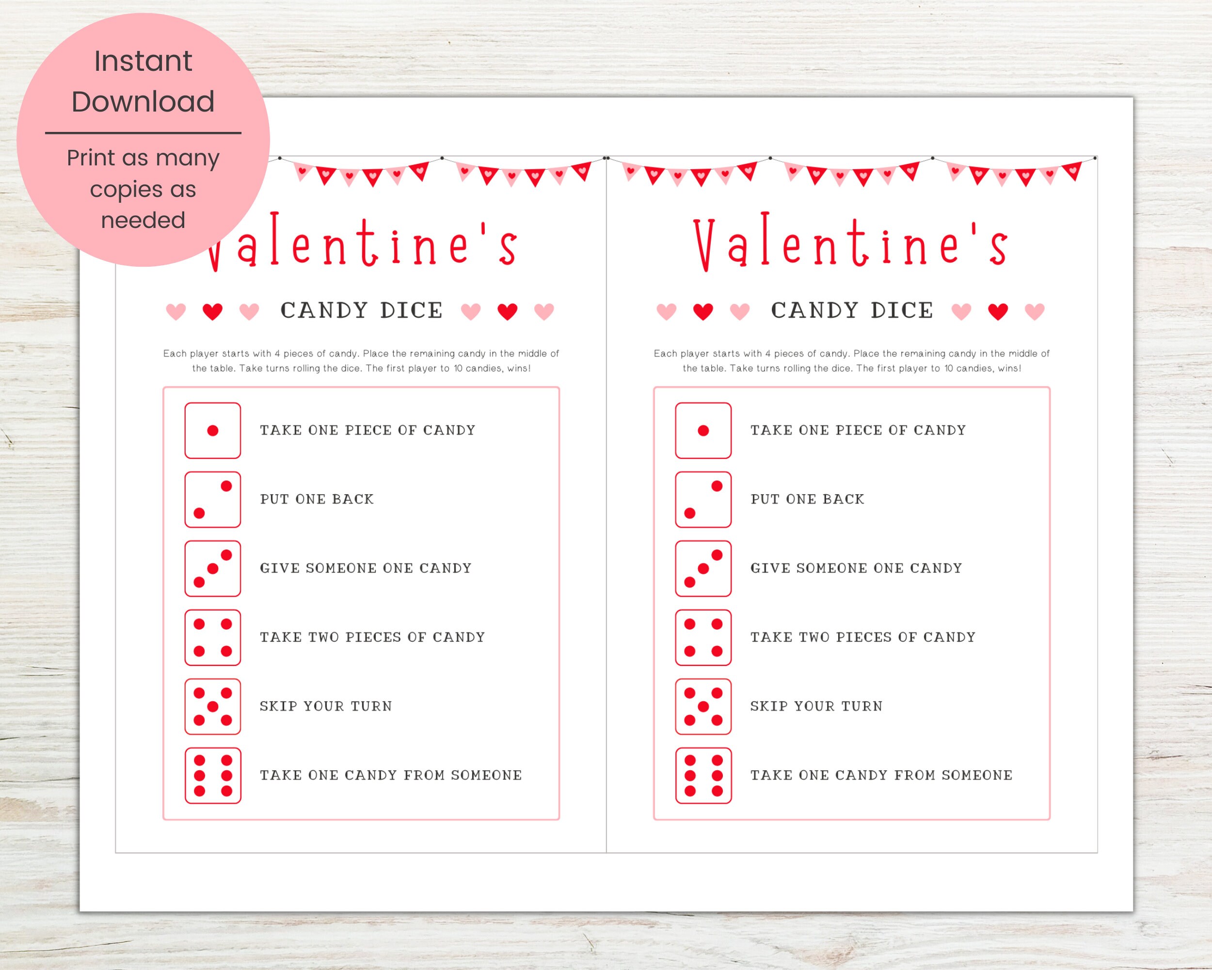 Valentine's Day Candy Dice Game, Printable Valentine's Day Game ...