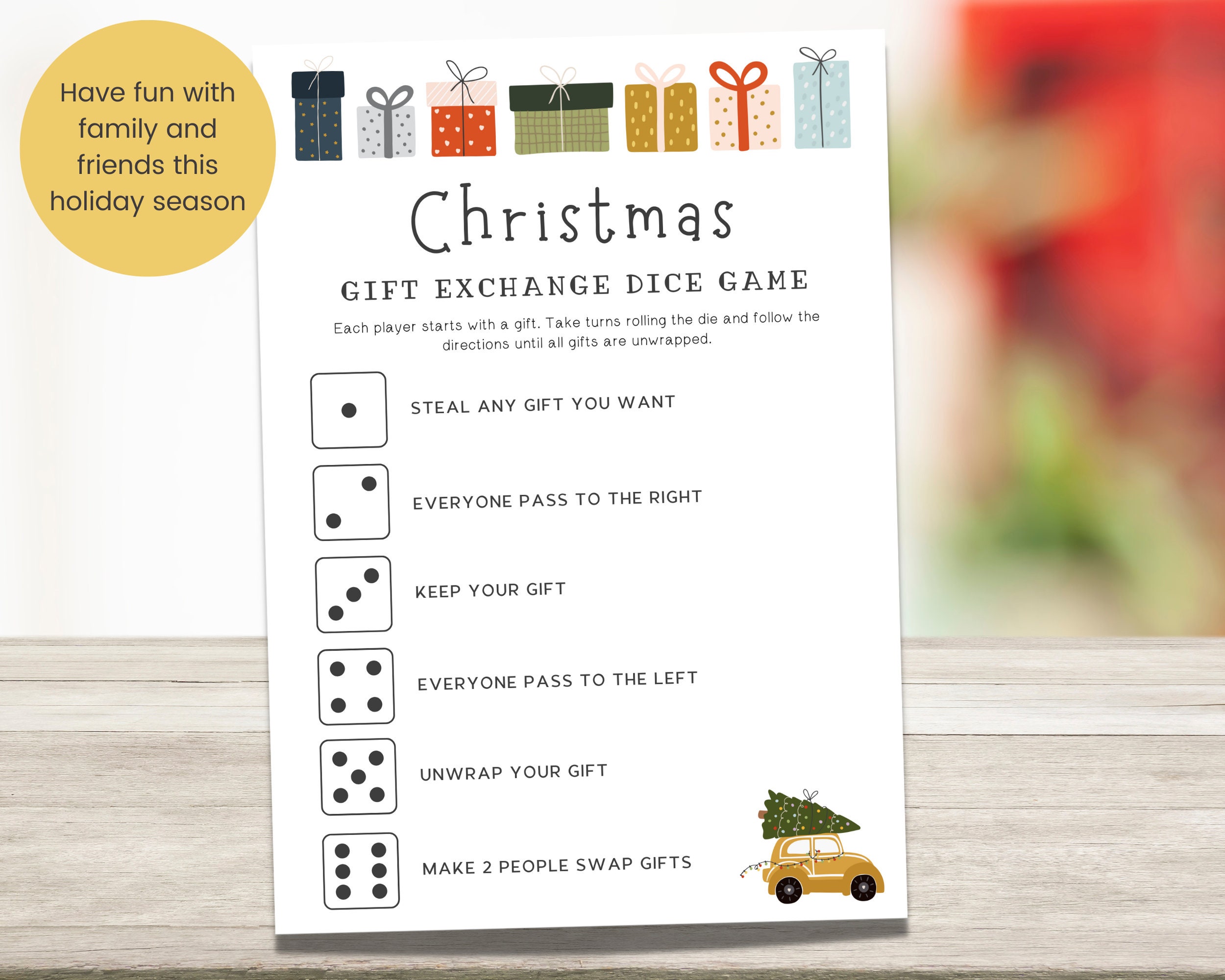 Christmas Gift Exchange Dice Game, Christmas White Elephant Gift ...