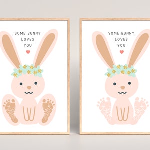 Easter Bunny Footprint Craft Printable, Some Bunny Loves You Footprint ...