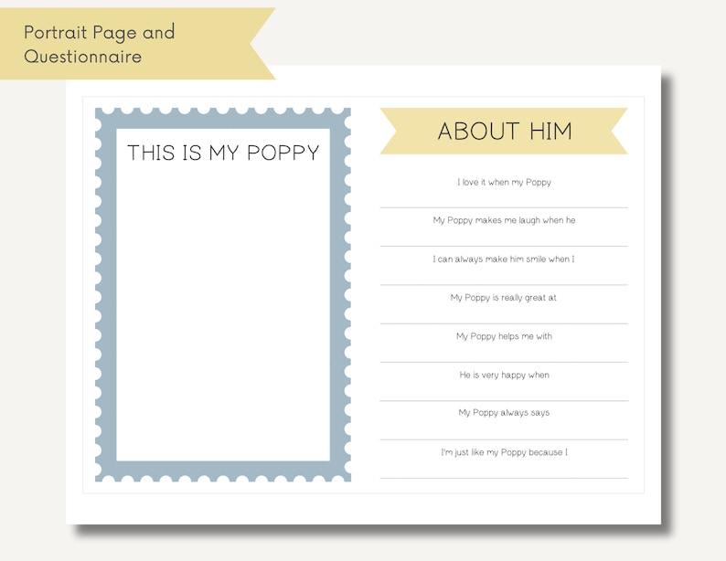 All About My Poppy Printable Book, Fathers Day Questionnaire, Poppy ...
