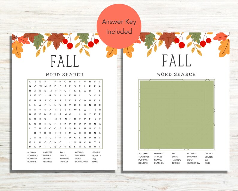 Fall Word Search Printable, Autumn Word Search, Printable Fall Game ...