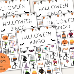 Halloween Bingo Cards Printable, 30 Halloween Bingo Cards, Halloween ...