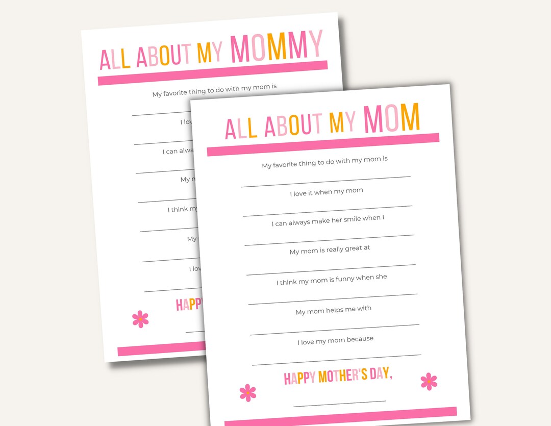 All About My Mom Printable, Mommy, Mothers Day Questionnaire, Questions ...