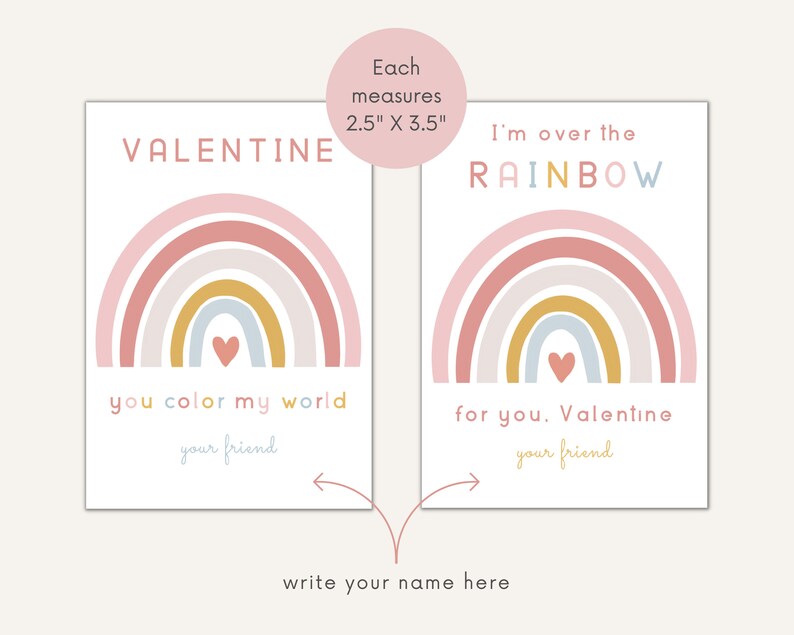Rainbow Valentine's Day Printable Cards Valentine Cards - Etsy