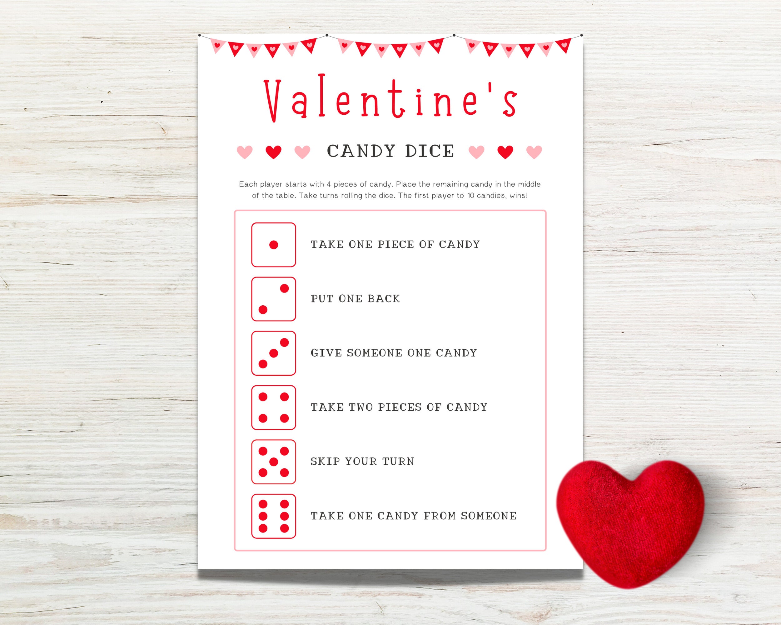 Valentine's Day Candy Dice Game Printable Valentine's - Etsy