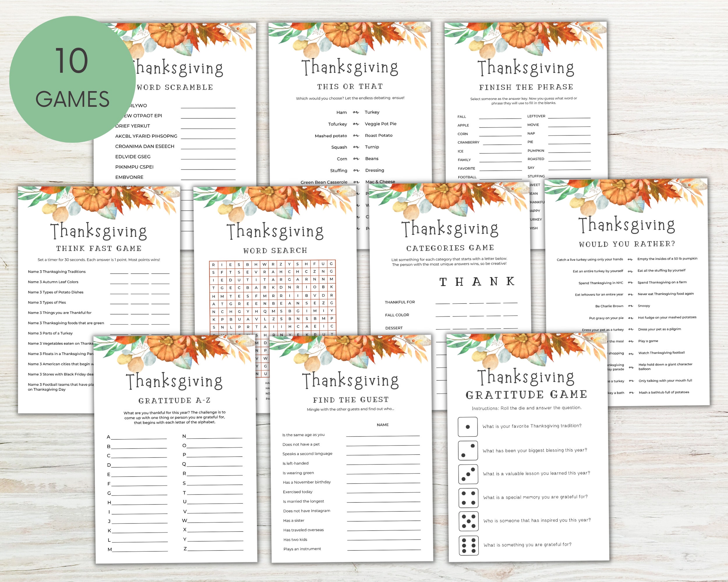 Juegos imprimibles de Acción de Gracias Paquete de juegos de - Etsy España