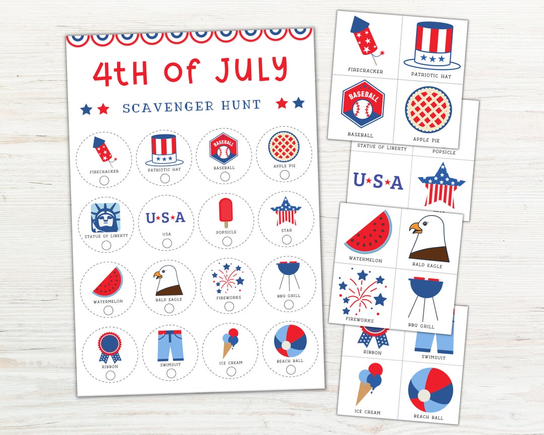 4th of July Scavenger Hunt Game, Fourth of July Game, Indoor Treasure ...