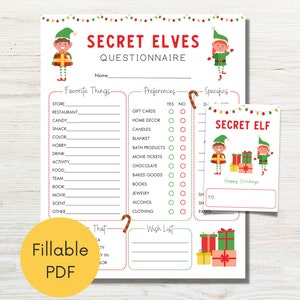 Secret Elves Questionnaire Printable, Secret Elf List, Office Gift ...