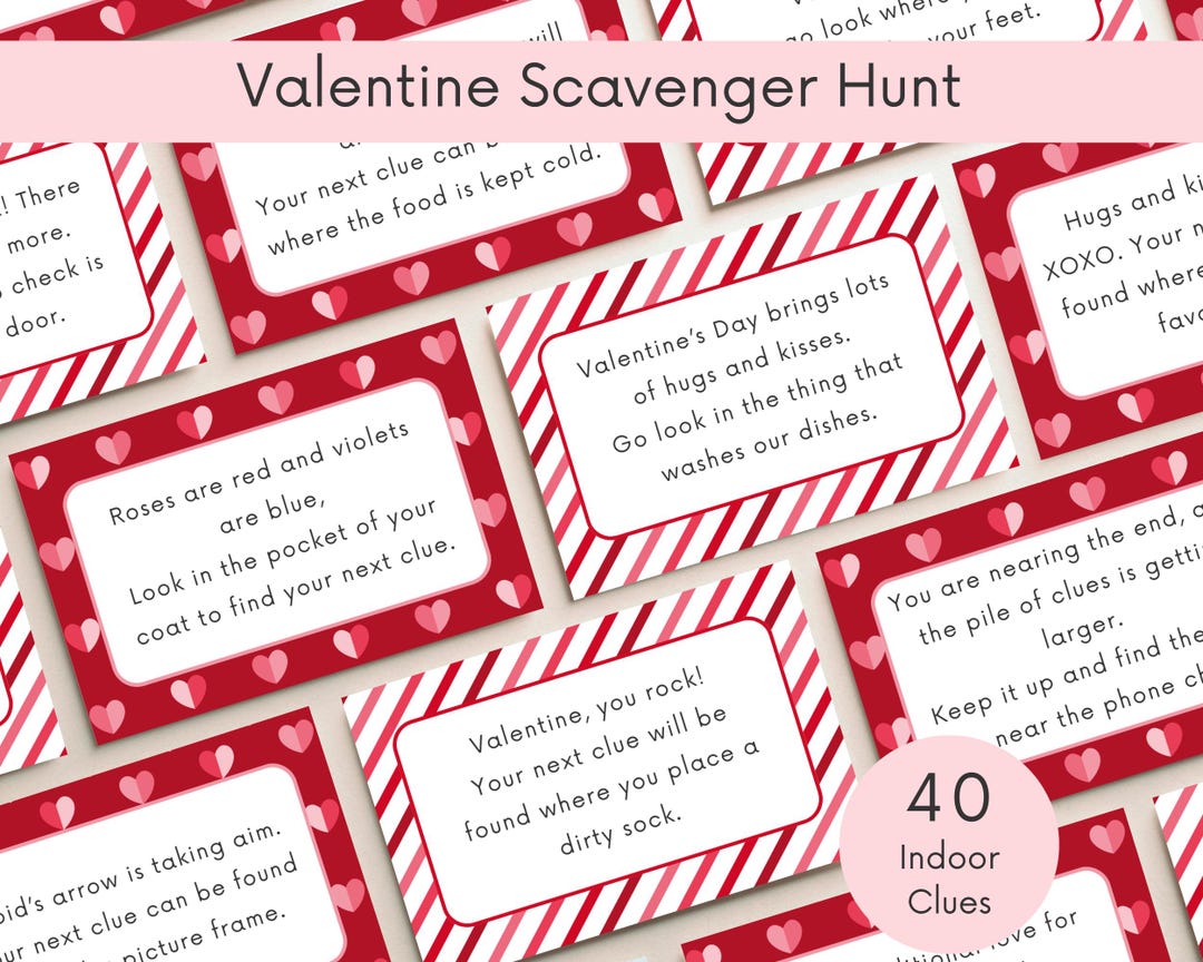Valentine Treasure Hunt Printable, Valentines Day Scavenger Hunt Kids ...