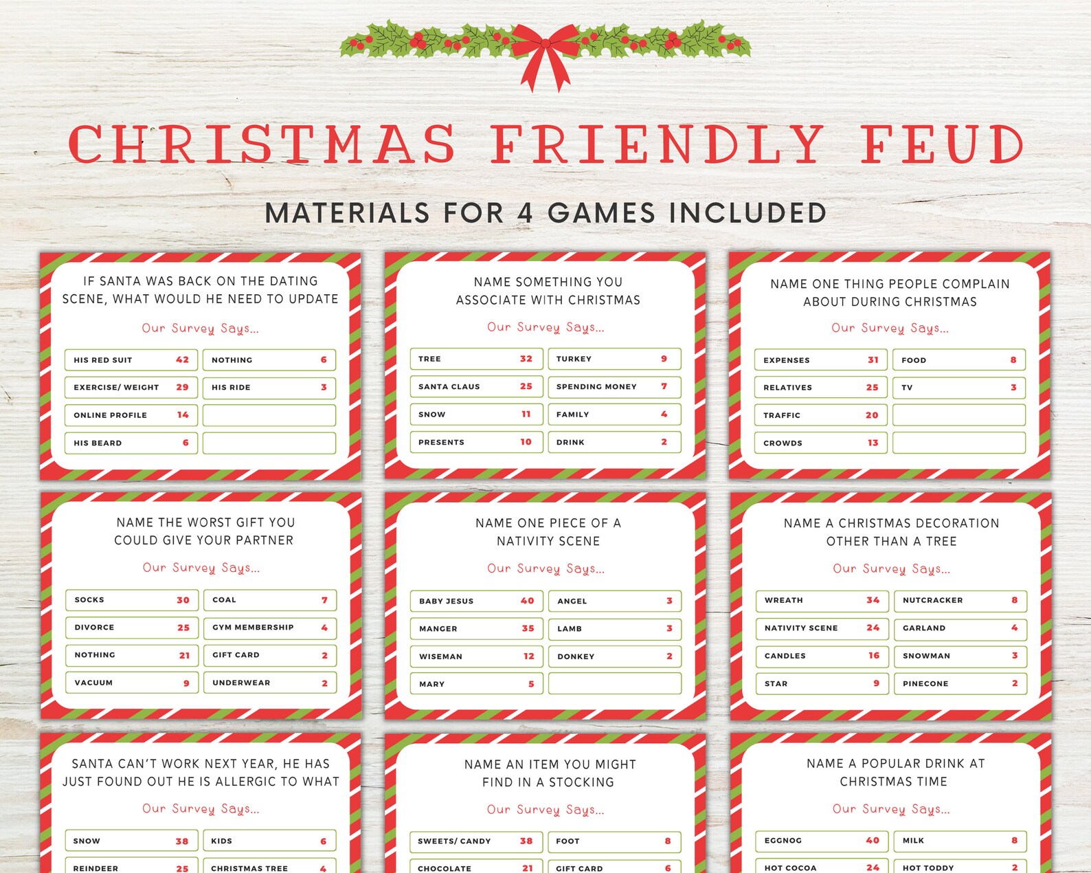 Christmas Friendly Feud Game Printable Christmas Group Game - Etsy