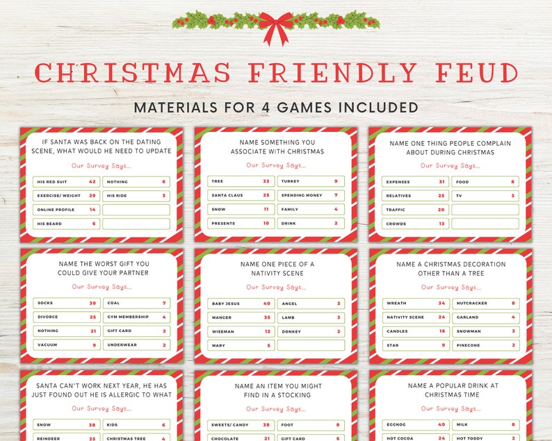 Christmas Friendly Feud Game Printable Christmas Group Game - Etsy