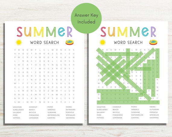 Printable Summer Word Search Puzzles