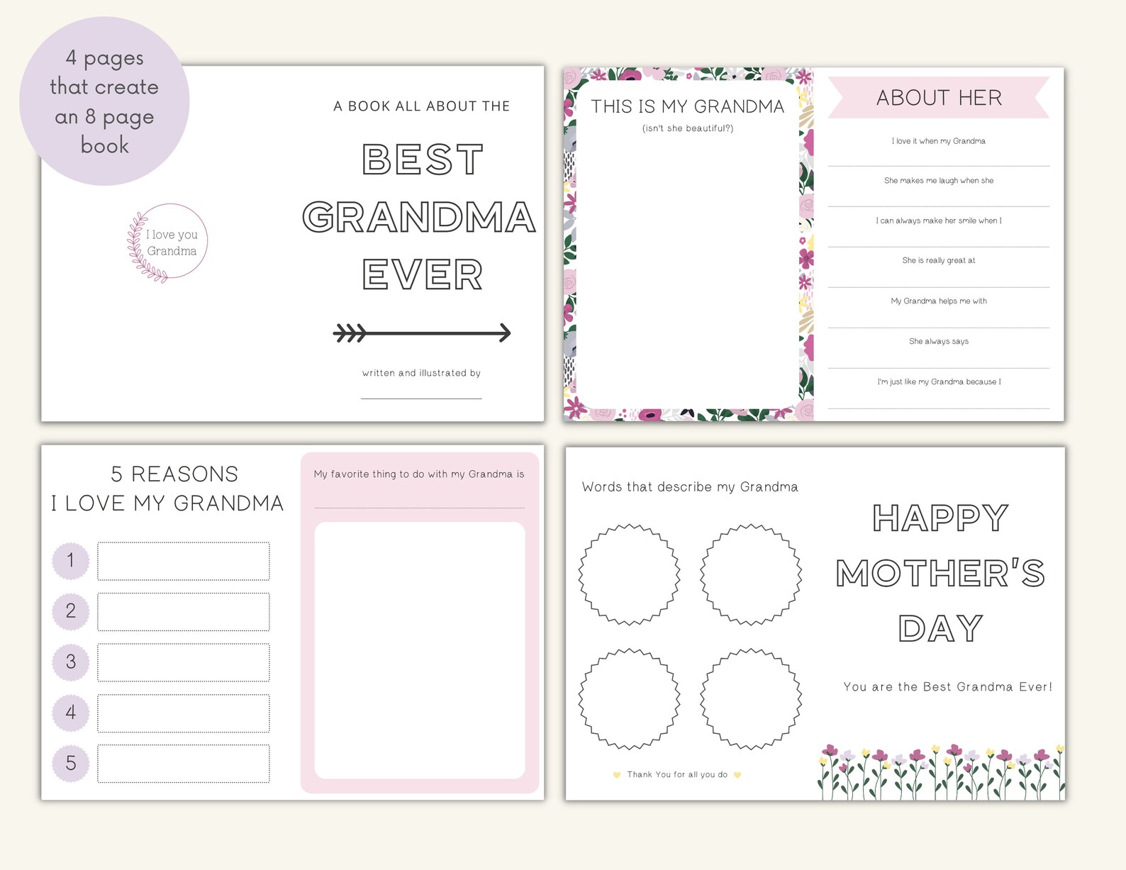 All About My Grandma Printable Book, Mother's Day Questionnaire ...