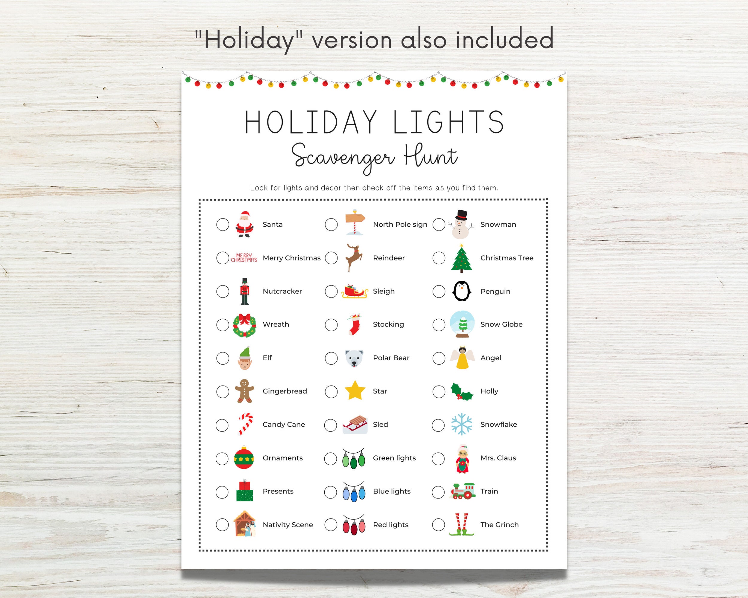 Christmas Lights Scavenger Hunt Printable, Outdoor Scavenger Hunt ...