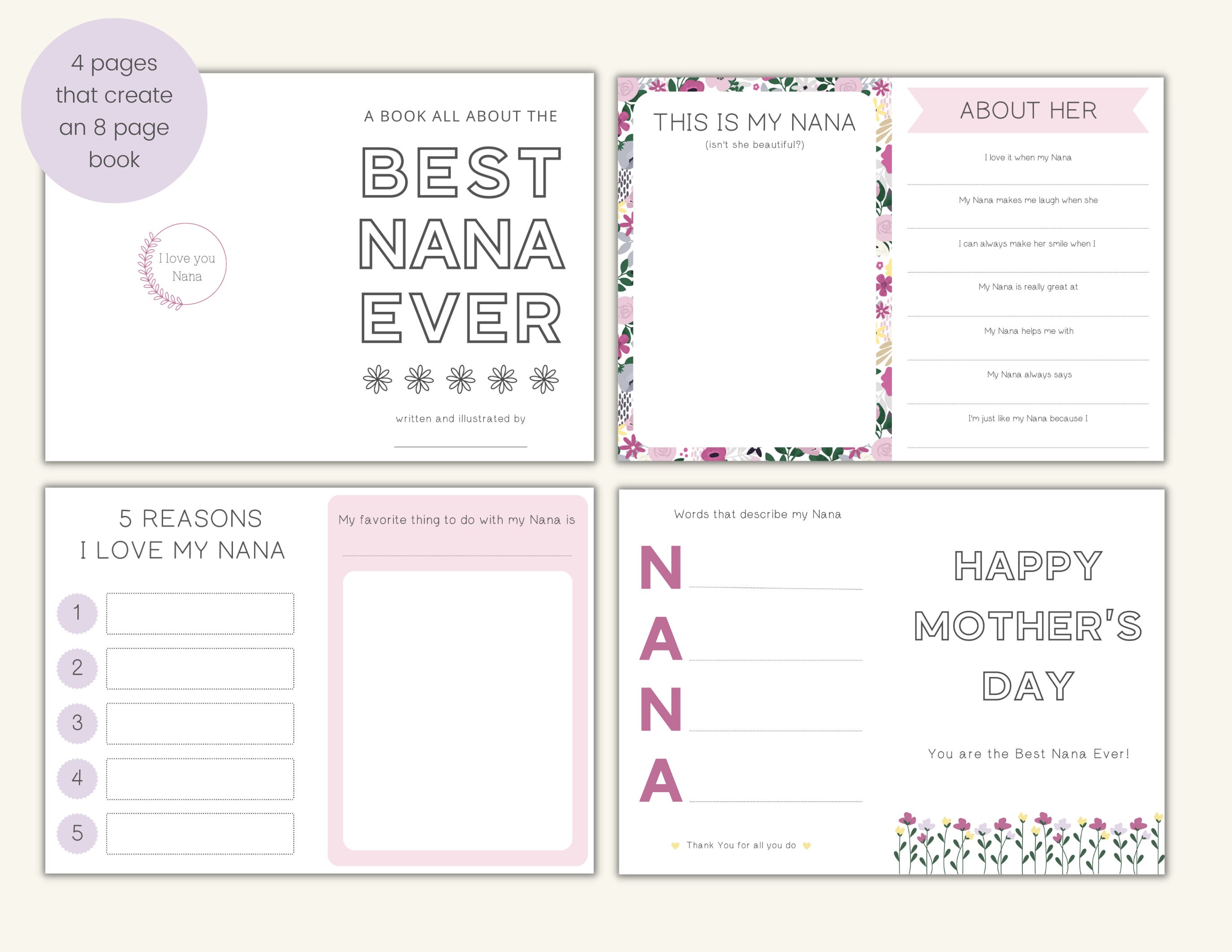 All About My Nana Printable Book Mother's Day - Etsy