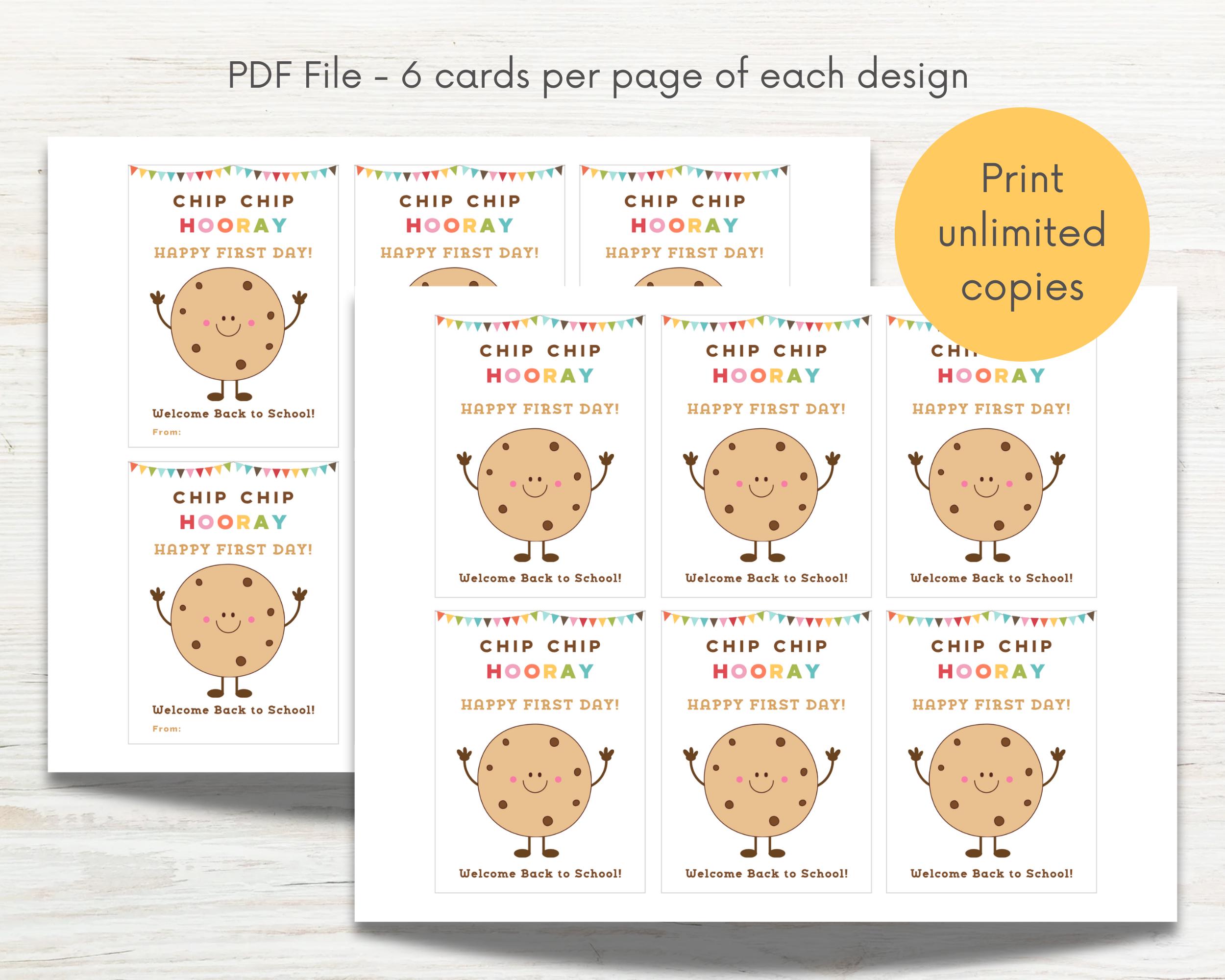 Happy First Day of School Chocolate Chip Printable, Back to School Tag ...