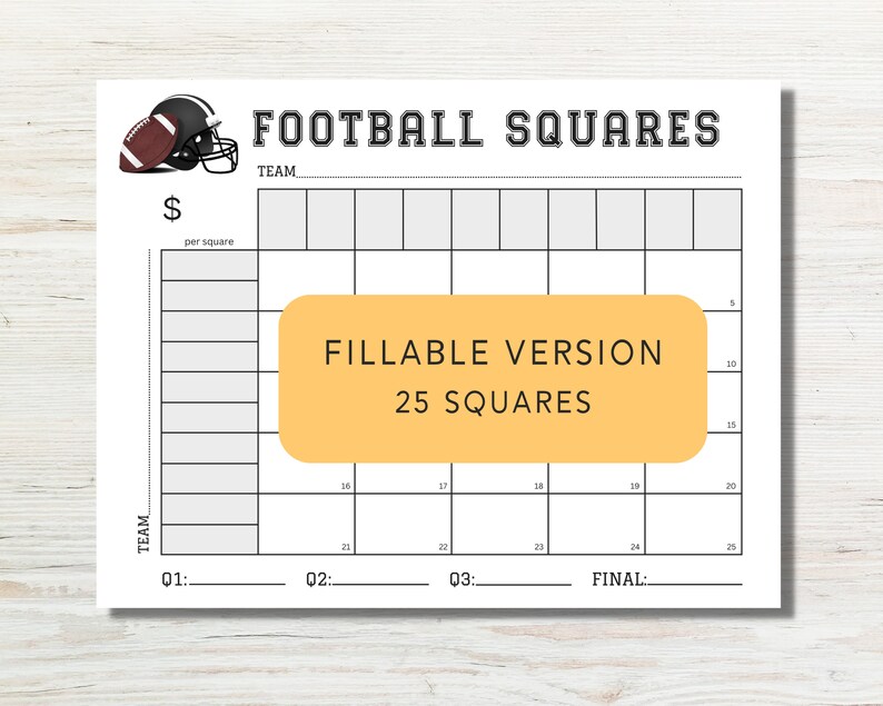 Football Squares Editable Printable, Football Square Fundraiser, 25 ...