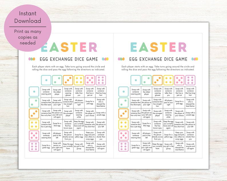 Easter Egg Exchange Dice Game Printable, Easter Dice Game for Kids ...