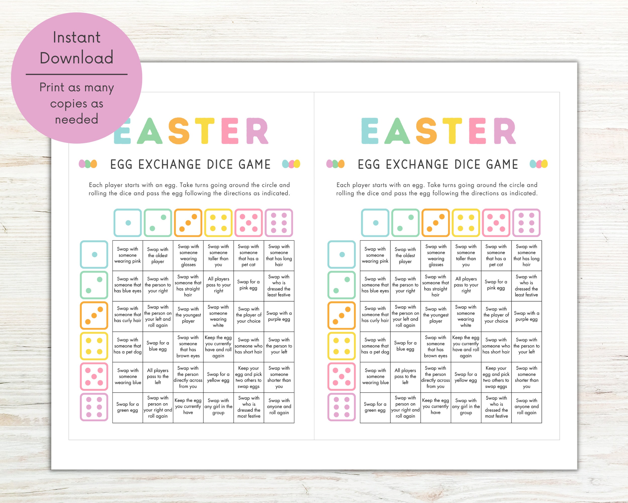Easter Egg Exchange Dice Game Printable, Easter Dice Game for Kids ...