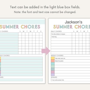 Chore Chart for Kids Printable, Editable Daily Checklist, Summer Weekly ...