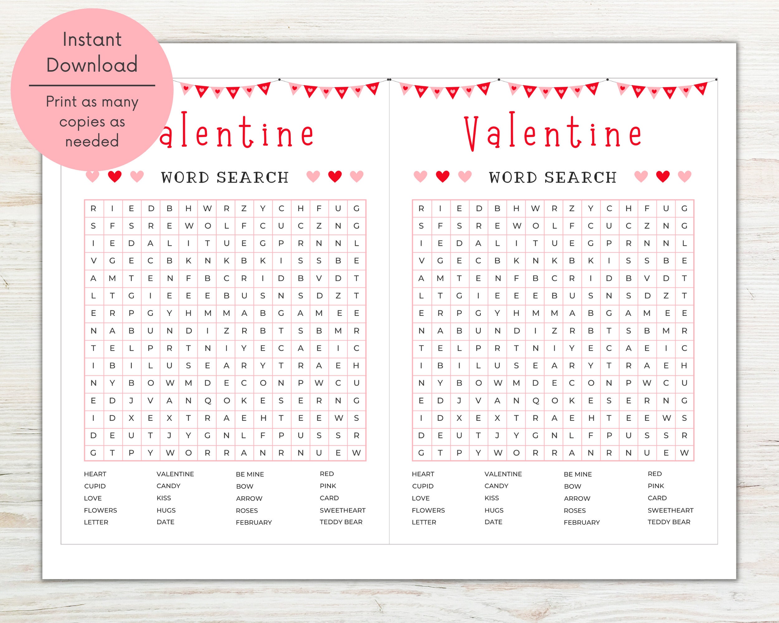 Valentine's Day Word Search Printable Game Printable - Etsy