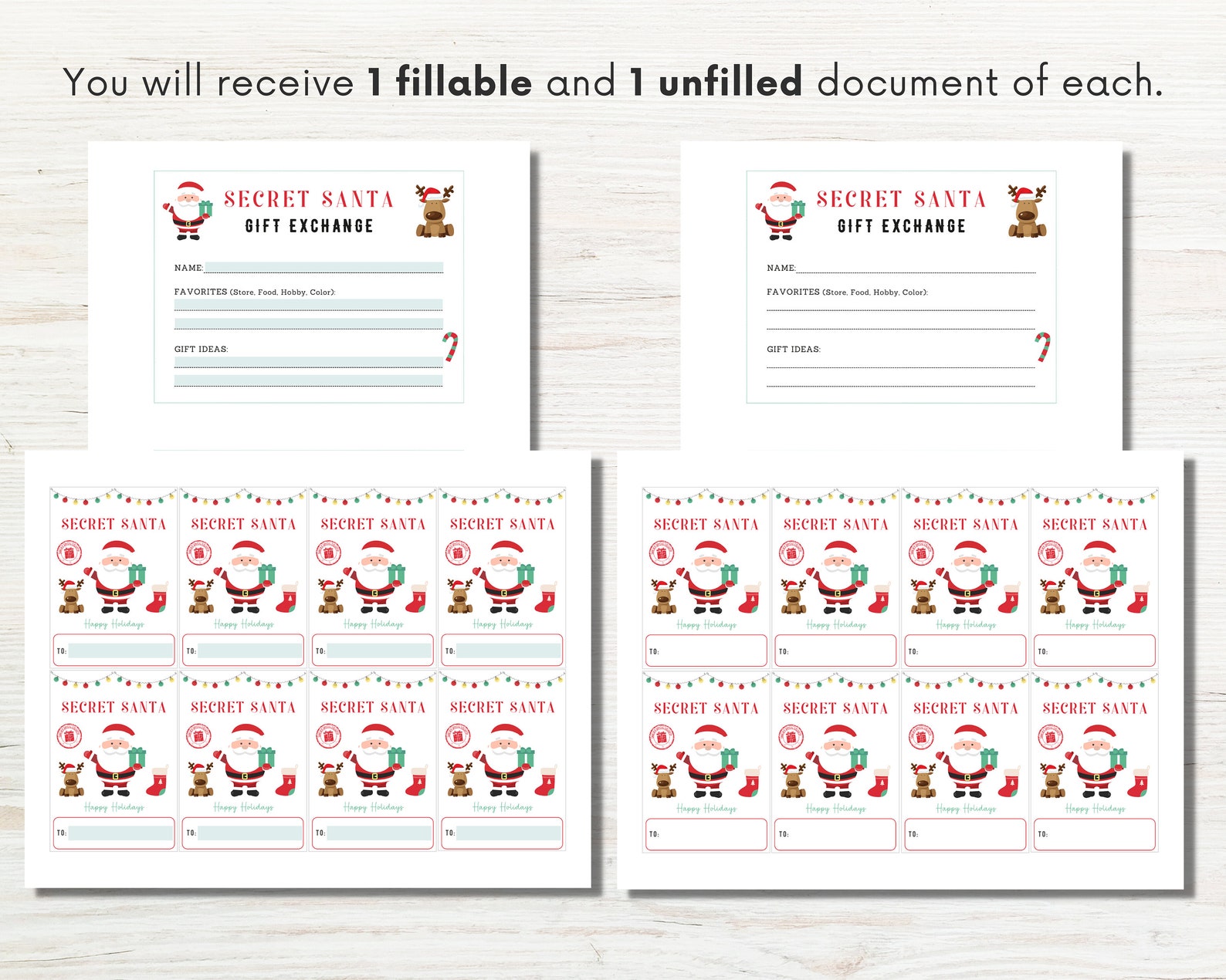 Secret Santa Gift Exchange Cards, Christmas Gift List Printable for ...