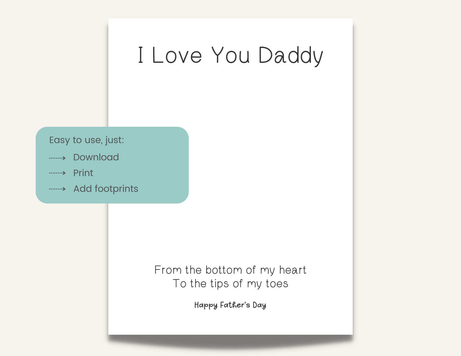 Father's Day Handprint Art Printable, I Love You Daddy, Footprint Gift ...