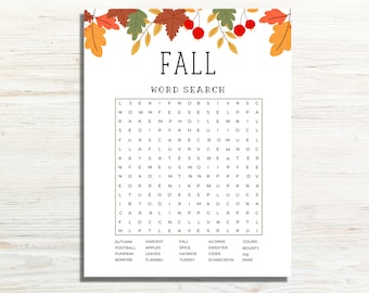 Autumn / Fall Word Search - Printable - Etsy