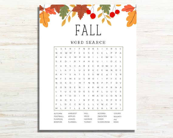 Autumn Word Search Puzzle