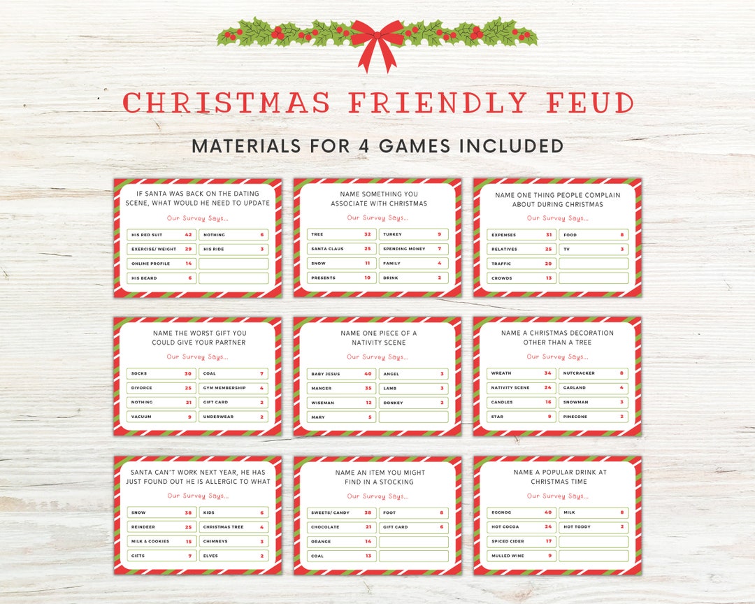 Christmas Friendly Feud Game, Printable Christmas Group Game, Holiday ...