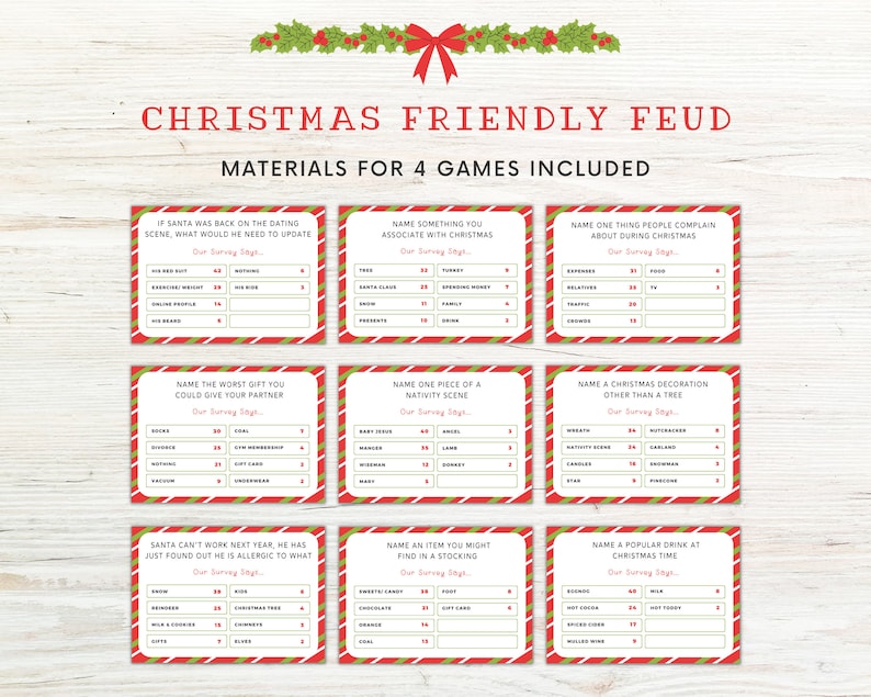 Christmas Friendly Feud Game, Printable Christmas Group Game, Holiday ...