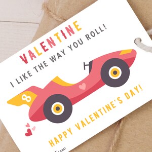 Race Car Valentine Card Printable, Classroom Valentine's Day Cards for ...