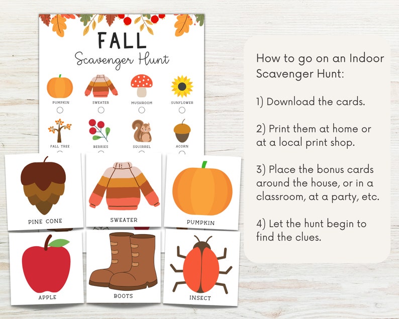 Fall Scavenger Hunt Printable, Autumn Scavenger Hunt Kids, for Toddlers ...