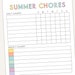 Chore Chart for Kids Printable, Editable Daily Checklist, Summer Weekly ...