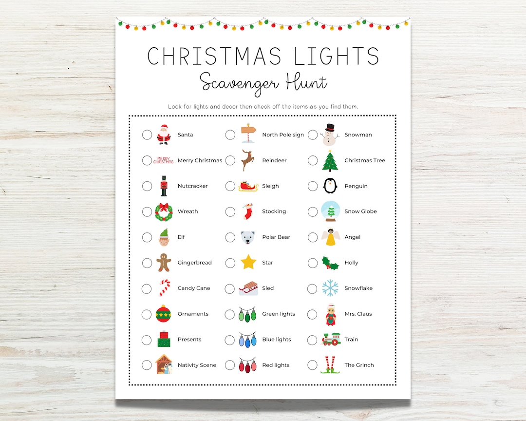 Christmas Lights Scavenger Hunt Printable, Outdoor Scavenger Hunt ...