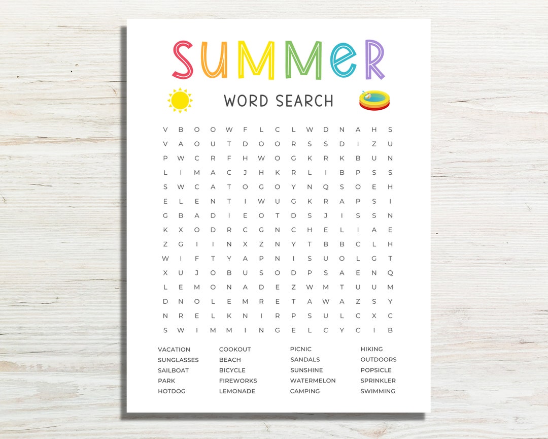 Summer Word Search, Printable Summertime Games, Fun Summer Activity for ...