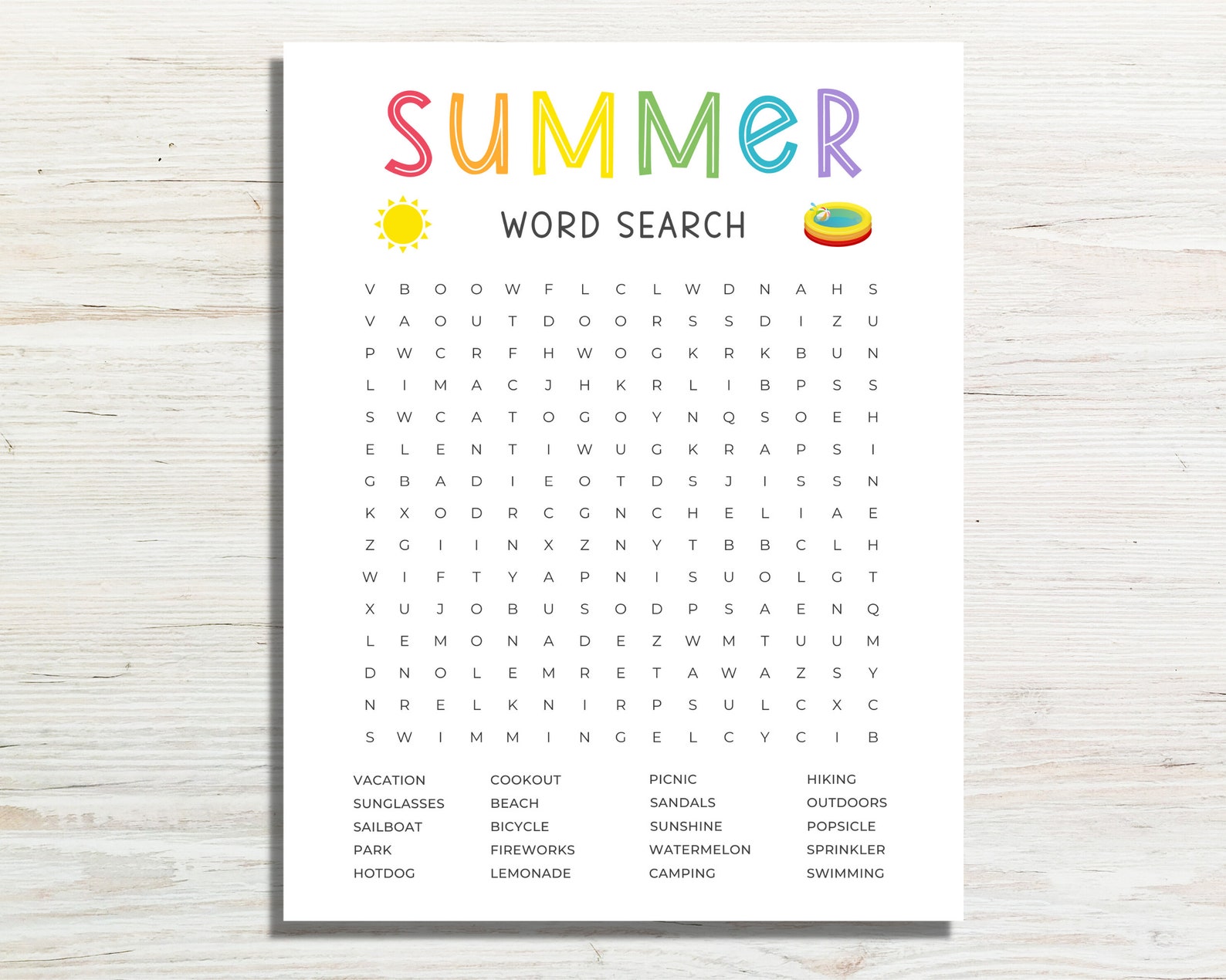 Summer Word Search, Printable Summertime Games, Fun Summer Activity for ...