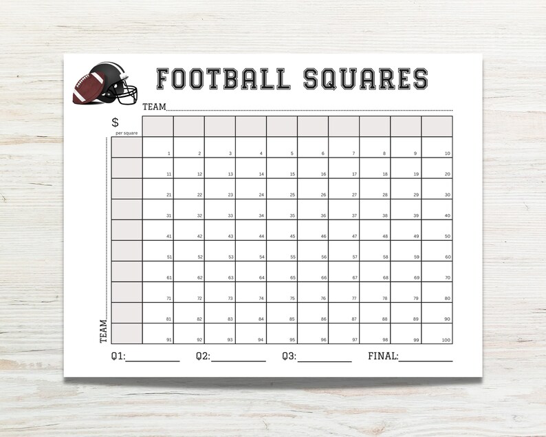 Football Squares Printable, Football Square Fundraiser, 100 Square ...